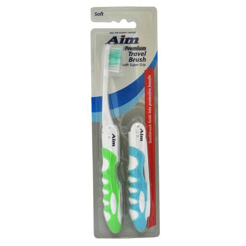 UPC 672935781042 - Aim Premium Travel Toothbrush Soft 2 ea | upcitemdb.com