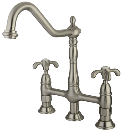 French Country 8″ Kitchen Faucet With White Sprayer Satin Nickel ...