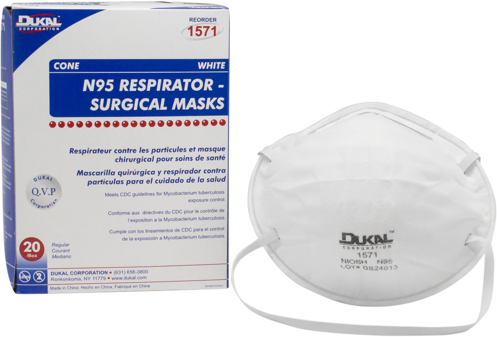 Dukal N95 Mask, Cone, White, Non-sterile, 20/bx 20bx/cs | Pixolith